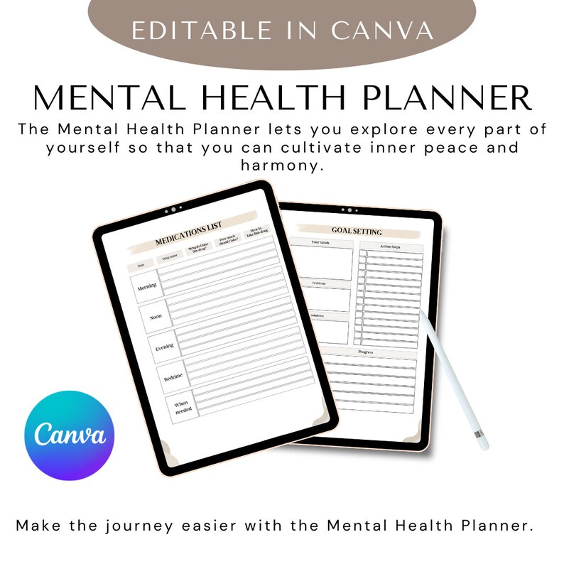 Mental Health Planner Printable Digital Self Care Journal Mindfulness ...