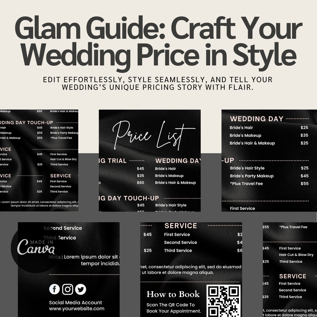 Printable Wedding Service Price List Template Bundle for Canva Editable ...