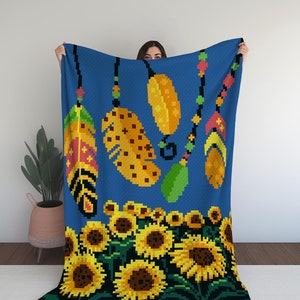 Dreamcatcher on a Sunflower C2C Crochet Blanket Digital Pattern – C2C ...