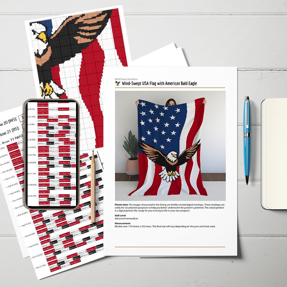 American Flag Tapestry Crochet Pattern: Bald Eagle, Stars & Stripes ...