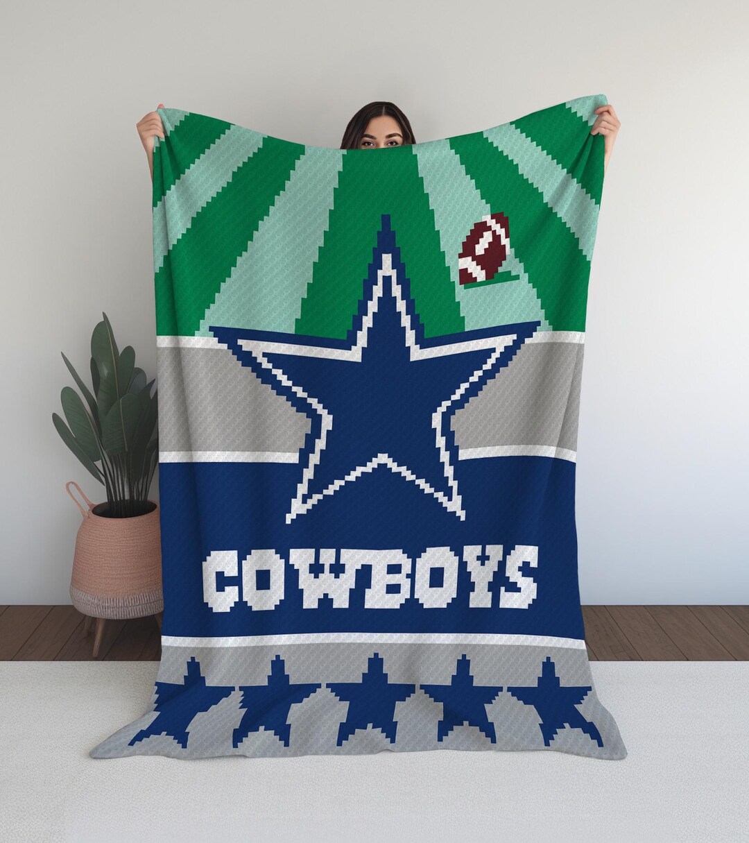 Dallas Cowboys Crochet Blanket Digital Pattern – C2C NFL Football Throw ...