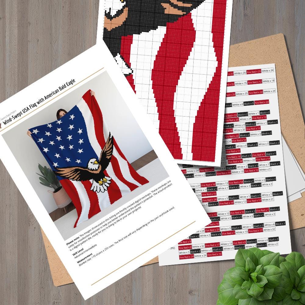 American Flag Tapestry Crochet Pattern: Bald Eagle, Stars & Stripes ...