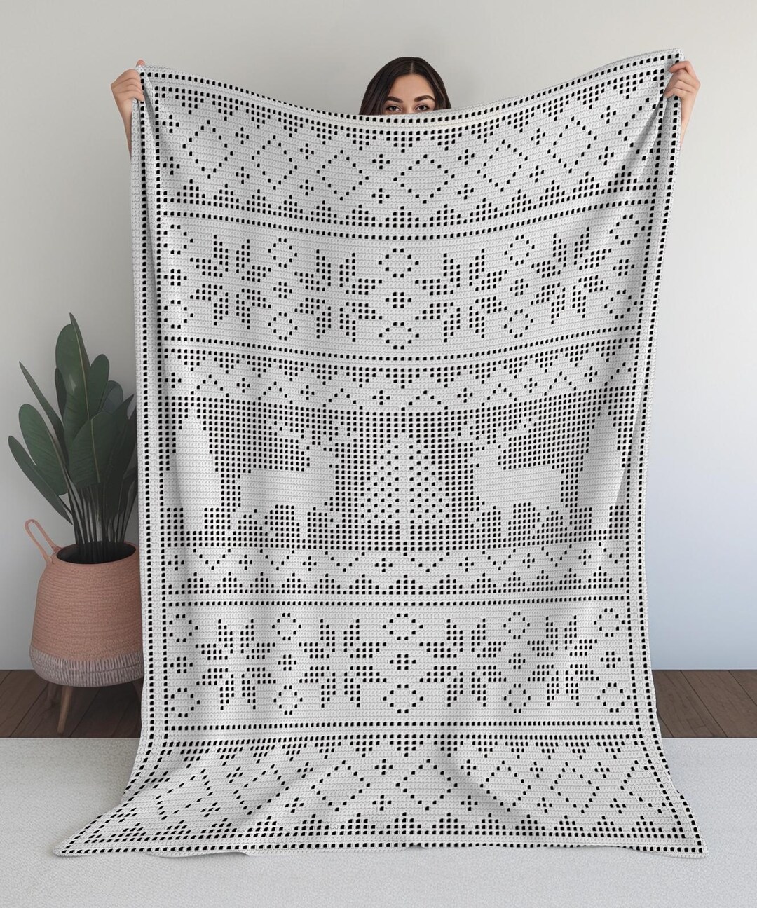 Reindeer Nordic Filet Crochet Blanket Pattern | Winter Throw ...