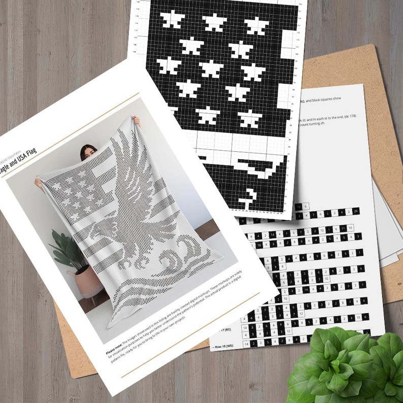 Eagle and Flag Filet Crochet Pattern American Blanket Stars Stripes PDF ...