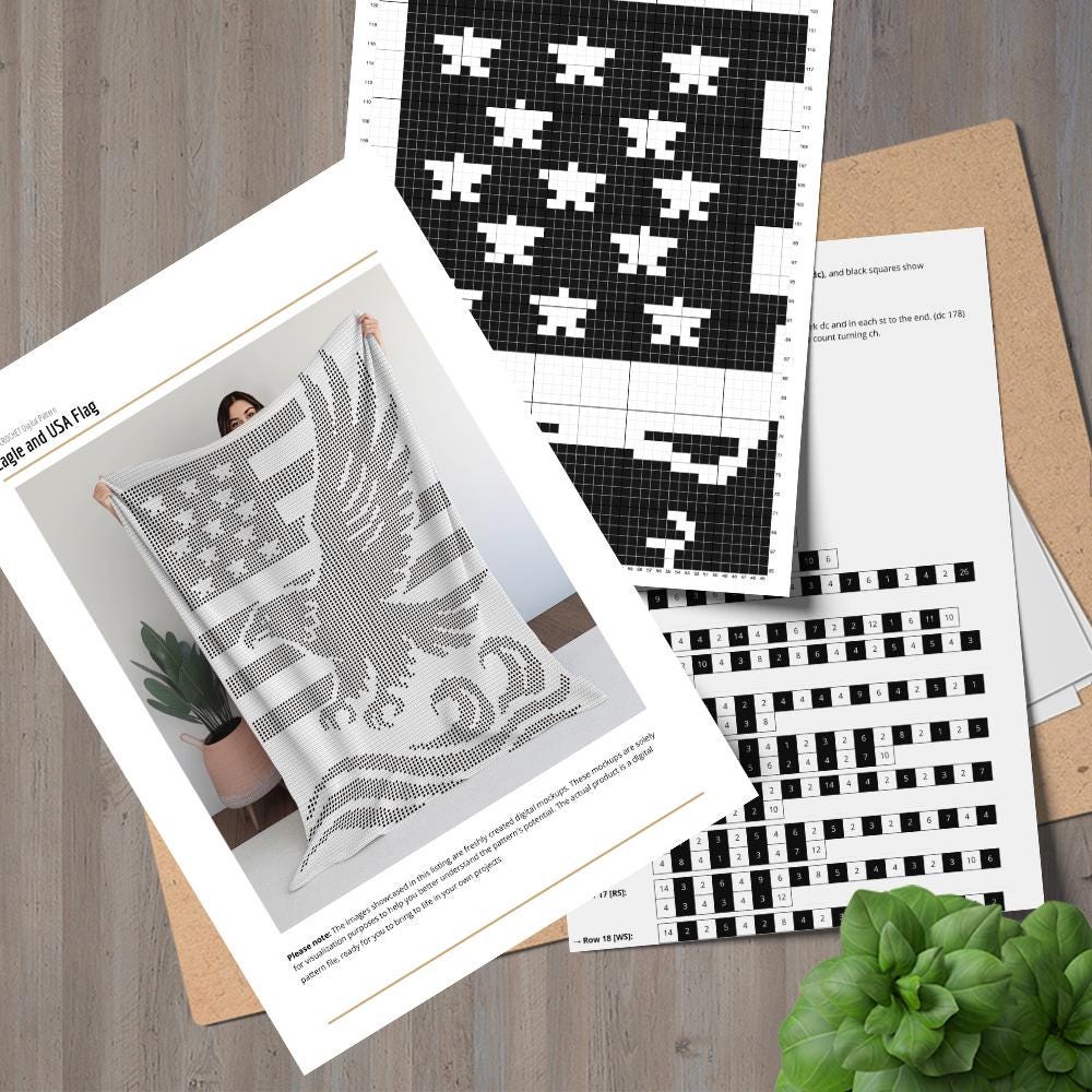 Eagle and Flag Filet Crochet Pattern American Blanket Stars Stripes PDF ...