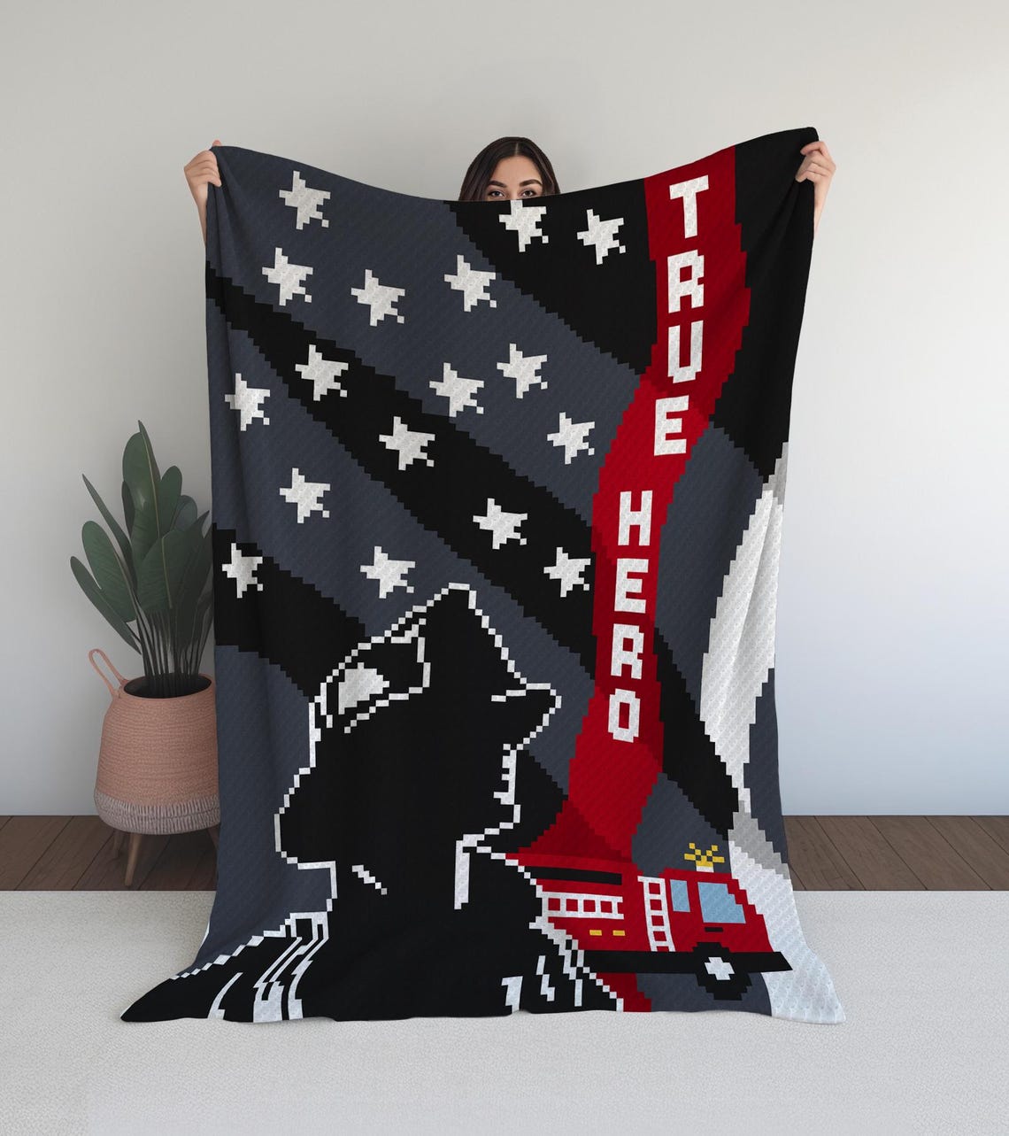 Red Line Firefighter Blanket Crochet Pattern: Personalized USA Flag ...