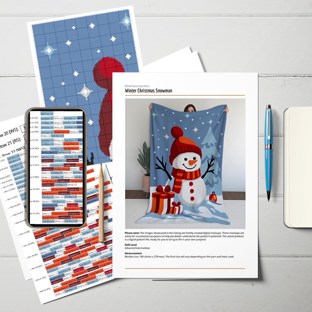 Snowman Christmas Tapestry Crochet Pattern: Holiday Graphgan Blanket ...