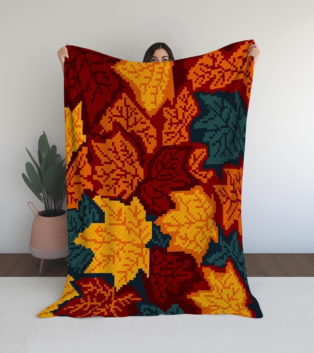 Love Fall Autumn Leaves With Modern Touch Vibrant C2C Blanket Crochet ...