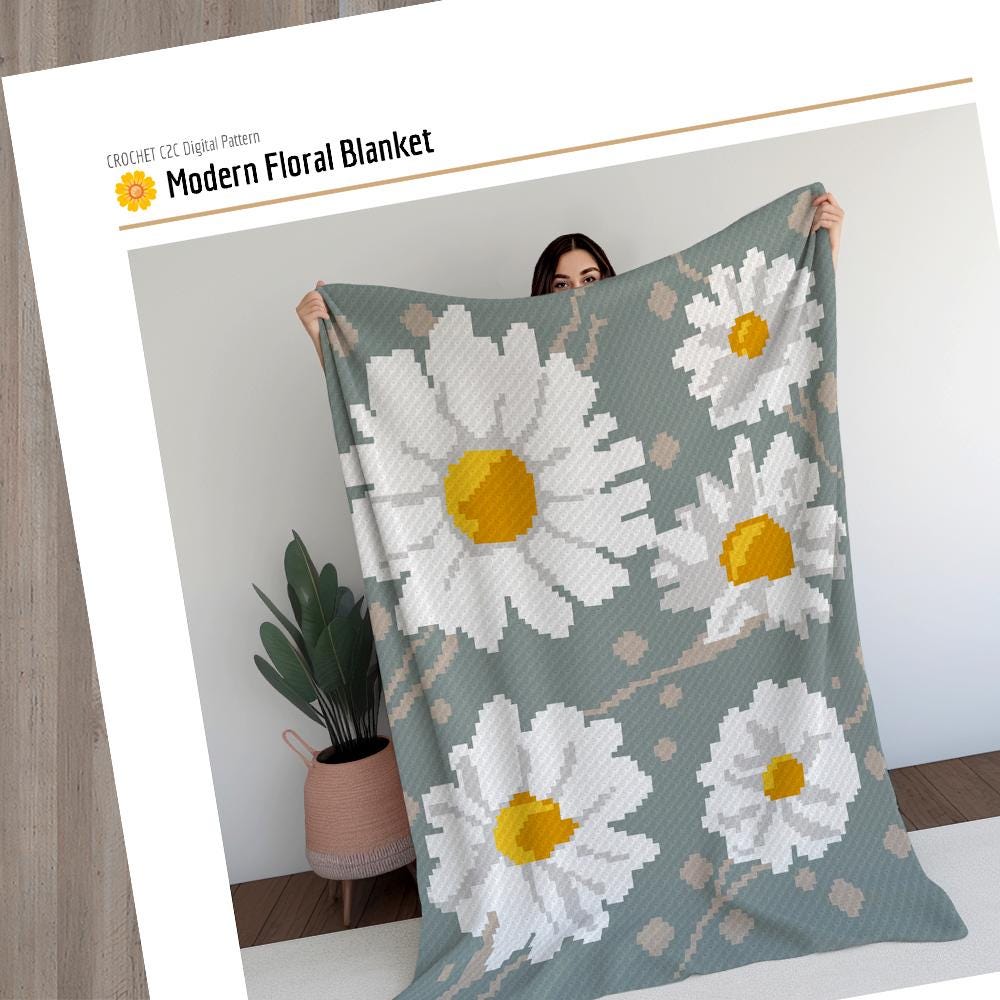 Daisy Floral Crochet Blanket Pattern: C2C Pixel Art (PDF Pattern) - Etsy