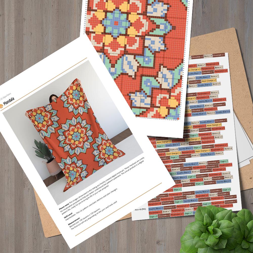 Mandala C2C Crochet Blanket Pattern: Geometric Home Decor (digital ...