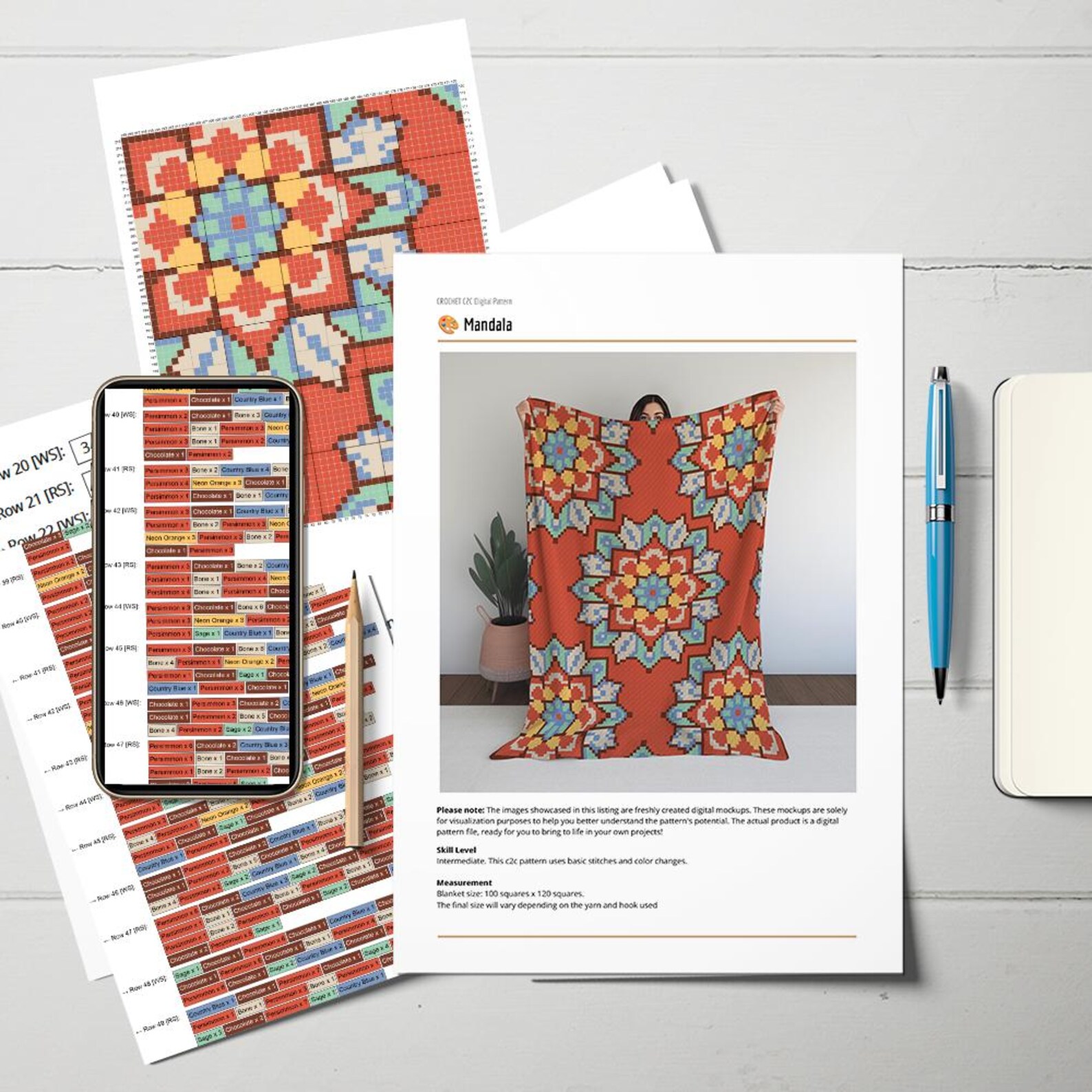 Mandala C2C Crochet Blanket Pattern: Geometric Home Decor (digital ...