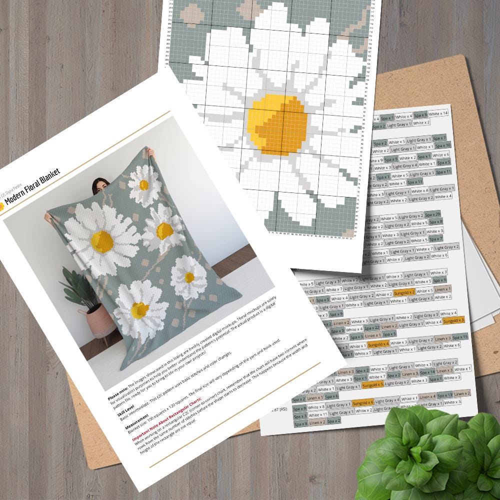 Daisy Floral Crochet Blanket Pattern: C2C Pixel Art (PDF Pattern) - Etsy