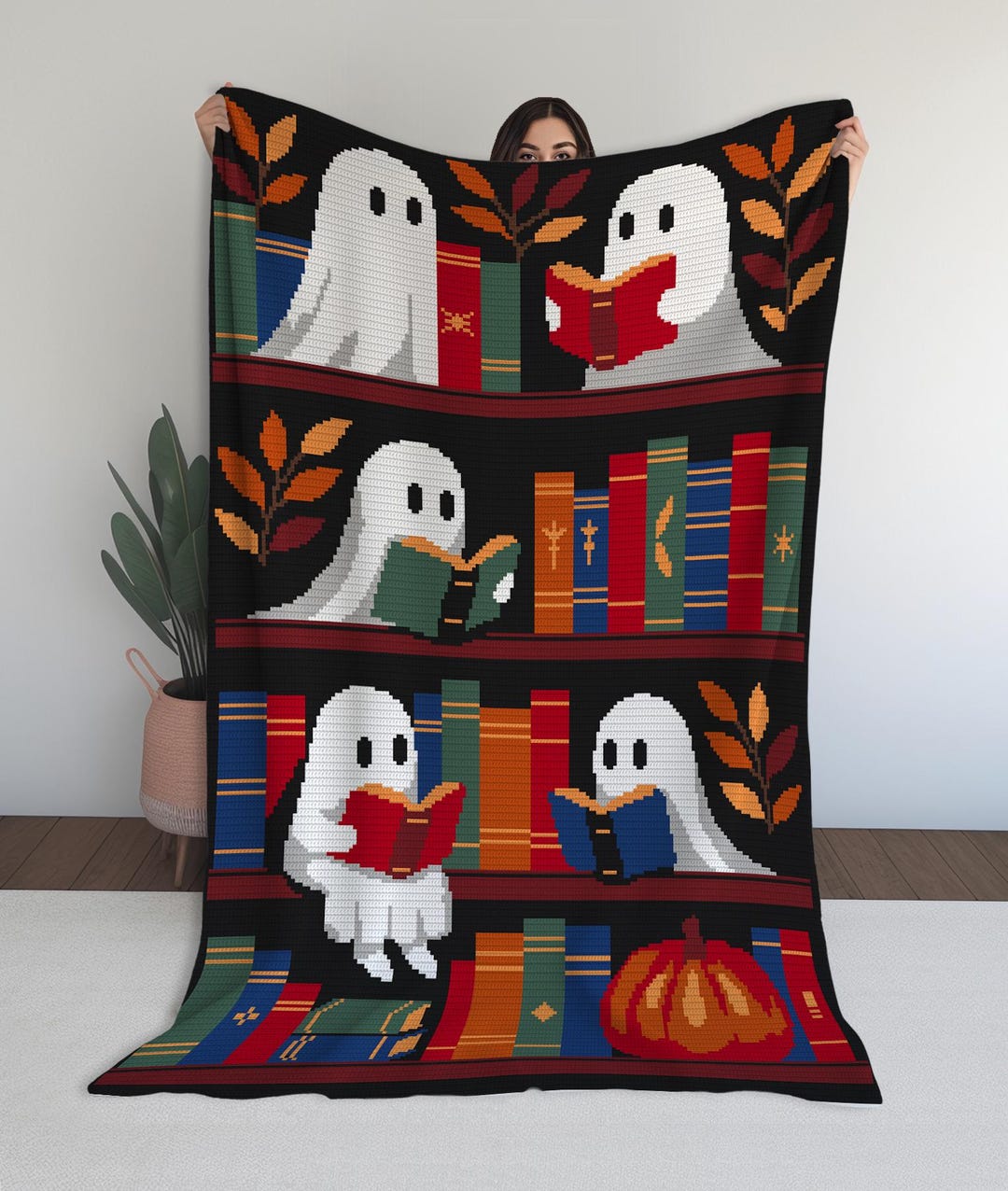 Ghost Bookshelf Crochet Blanket Pattern: Spooky Halloween Decor (PDF ...