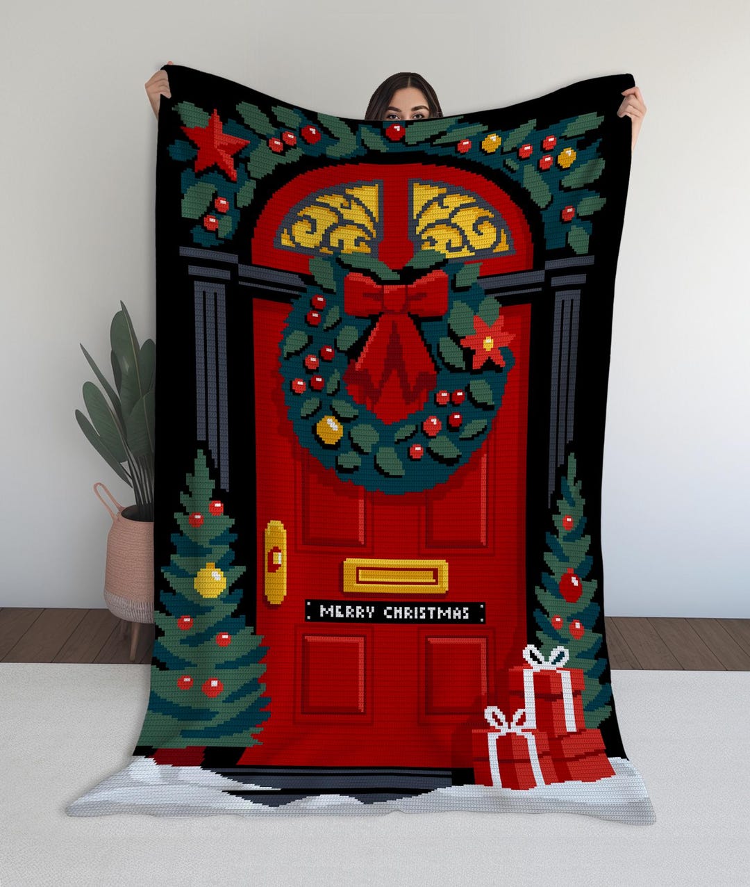Christmas Tapestry Crochet Pattern: Red Door Holiday Blanket (PDF ...