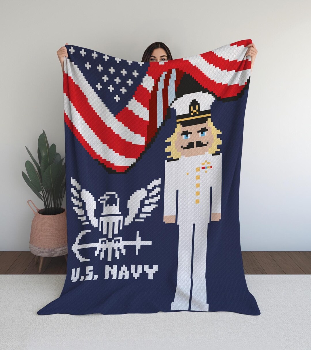 U.S. Navy Anchor and Eagle C2C Crochet Blanket Handmade Tribute Gift ...