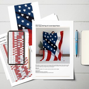Wind-swept USA Flag C2C Crochet Digital Pattern – 3D Wave Effect ...