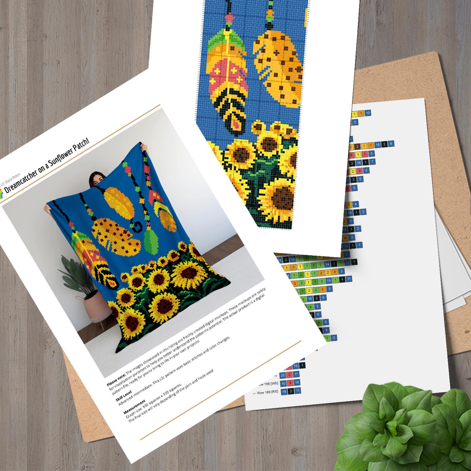 Dreamcatcher on a Sunflower C2C Crochet Blanket Digital Pattern – C2C ...