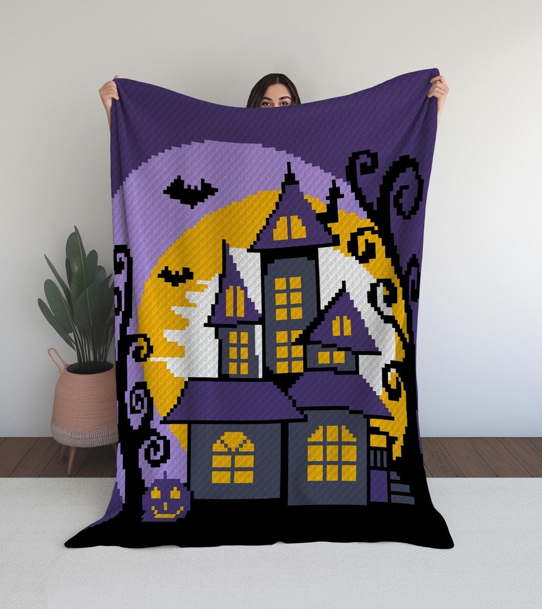 Haunted House Halloween C2C Crochet Pattern - Spooky Holiday Blanket ...