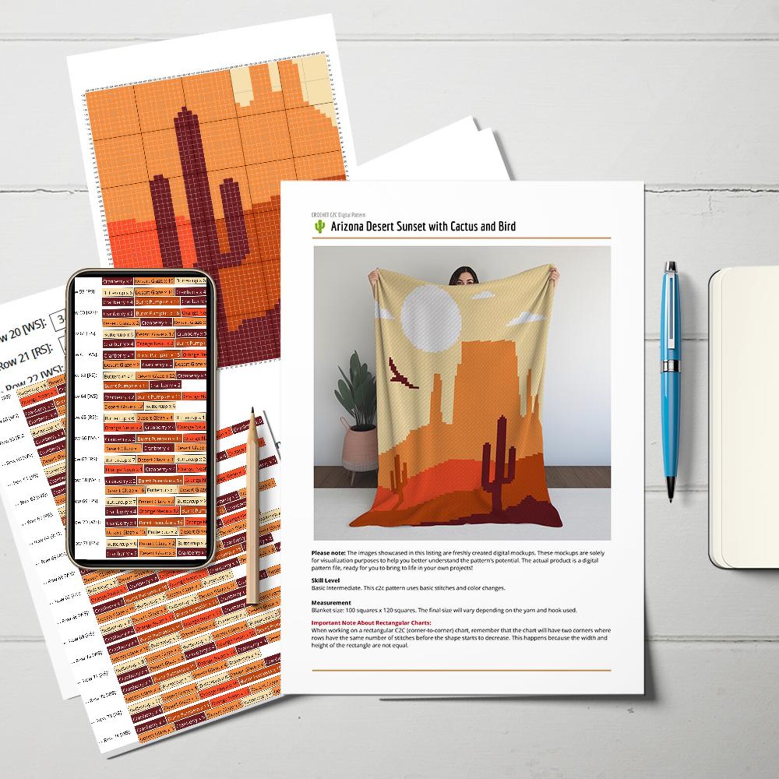 Arizona Desert Sunset Crochet Blanket Pattern: Southwest Pixel Art (PDF ...
