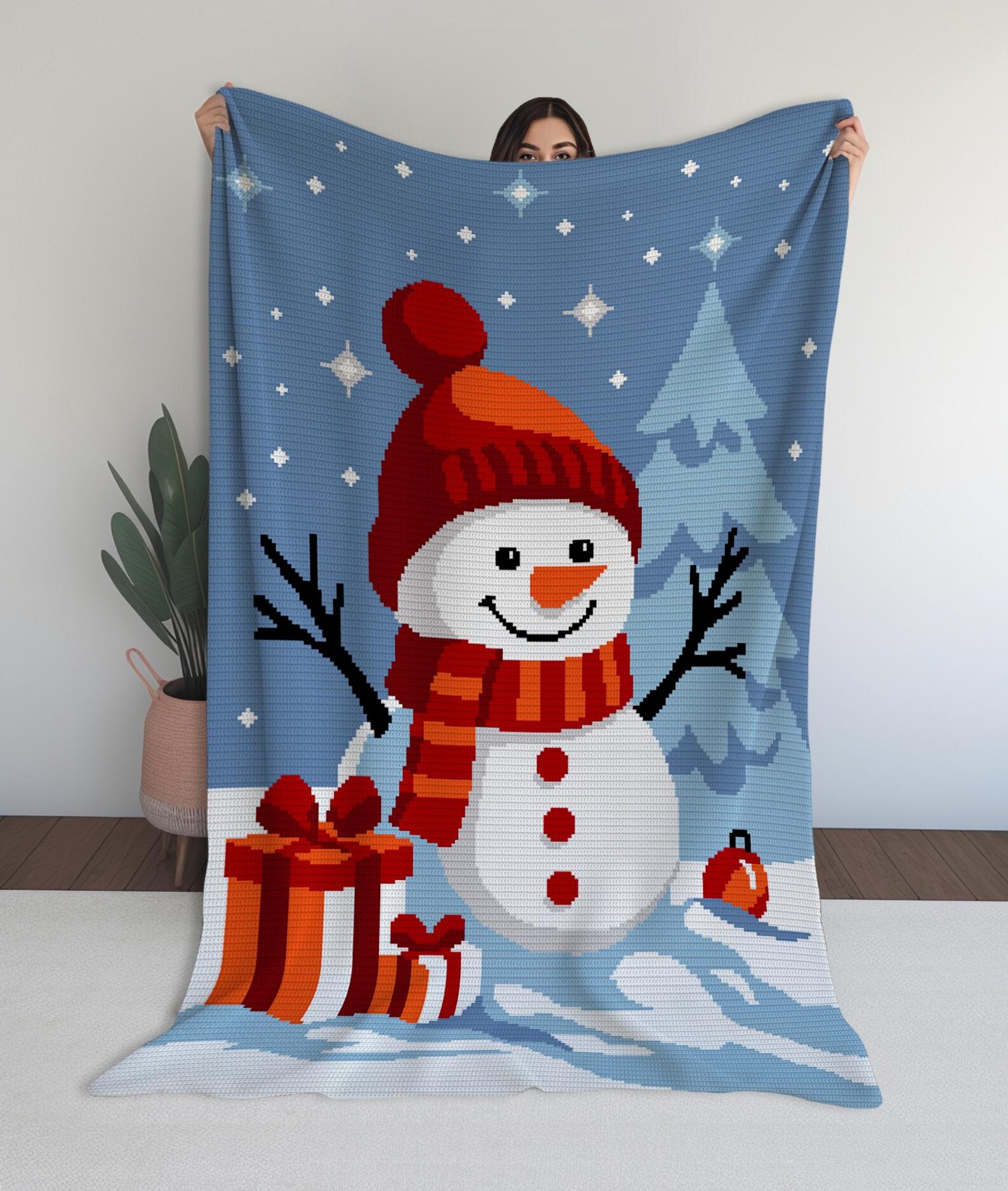 Snowman Christmas Tapestry Crochet Pattern: Holiday Graphgan Blanket ...