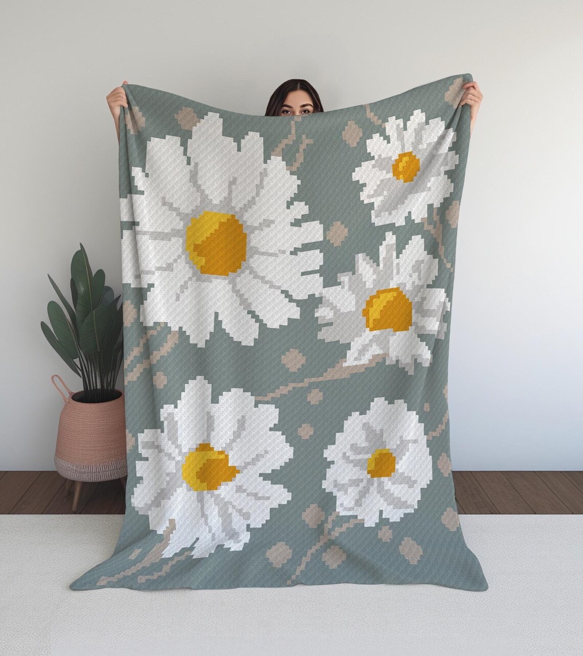 Daisy Floral Crochet Blanket Pattern: C2C Pixel Art (PDF Pattern) - Etsy