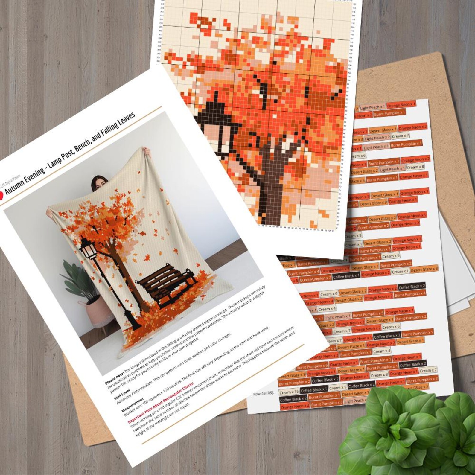 Autumn Evening C2C Blanket Crochet Pattern – Lamp Post, Bench, and ...