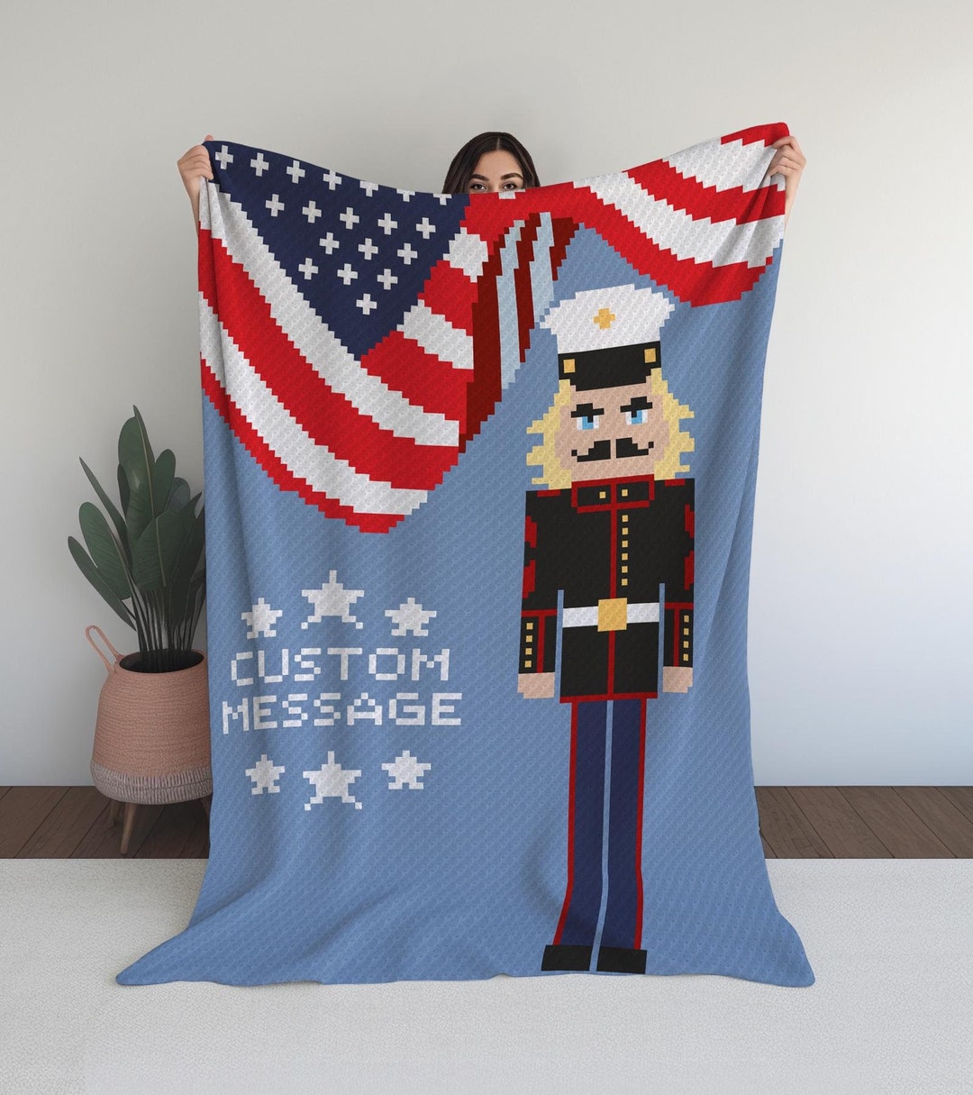 Customizable - Marine Corps Nutcracker Keepsake Blanket – C2C Crochet Pattern With Personalized ...