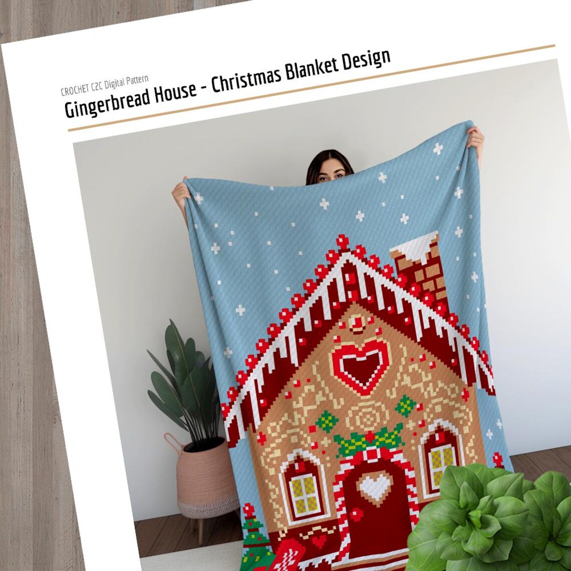 Gingerbread House C2C Crochet Pattern: Christmas Blanket (PDF Pattern ...