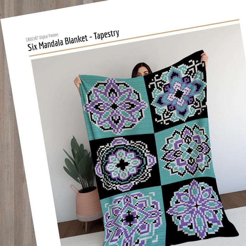 Mandala Tapestry Crochet Blanket Pattern: 6 Boho Designs (PDF Pattern ...