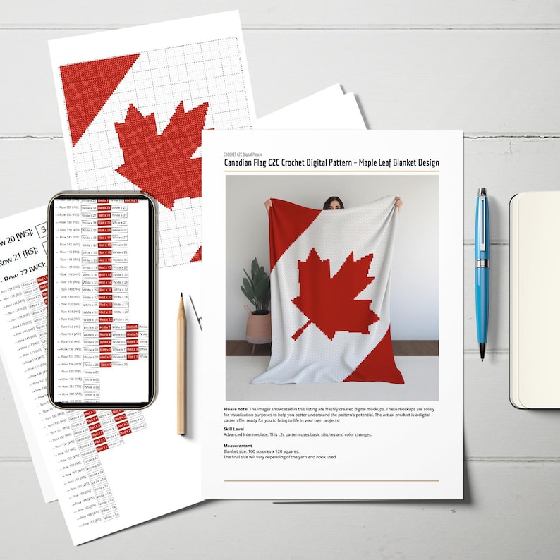 Canadian Flag C2C Crochet Digital Pattern – Maple Leaf Blanket Design ...