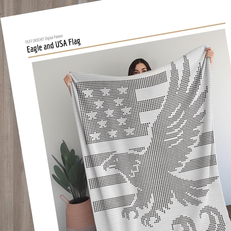 Eagle and Flag Filet Crochet Pattern American Blanket Stars Stripes PDF ...