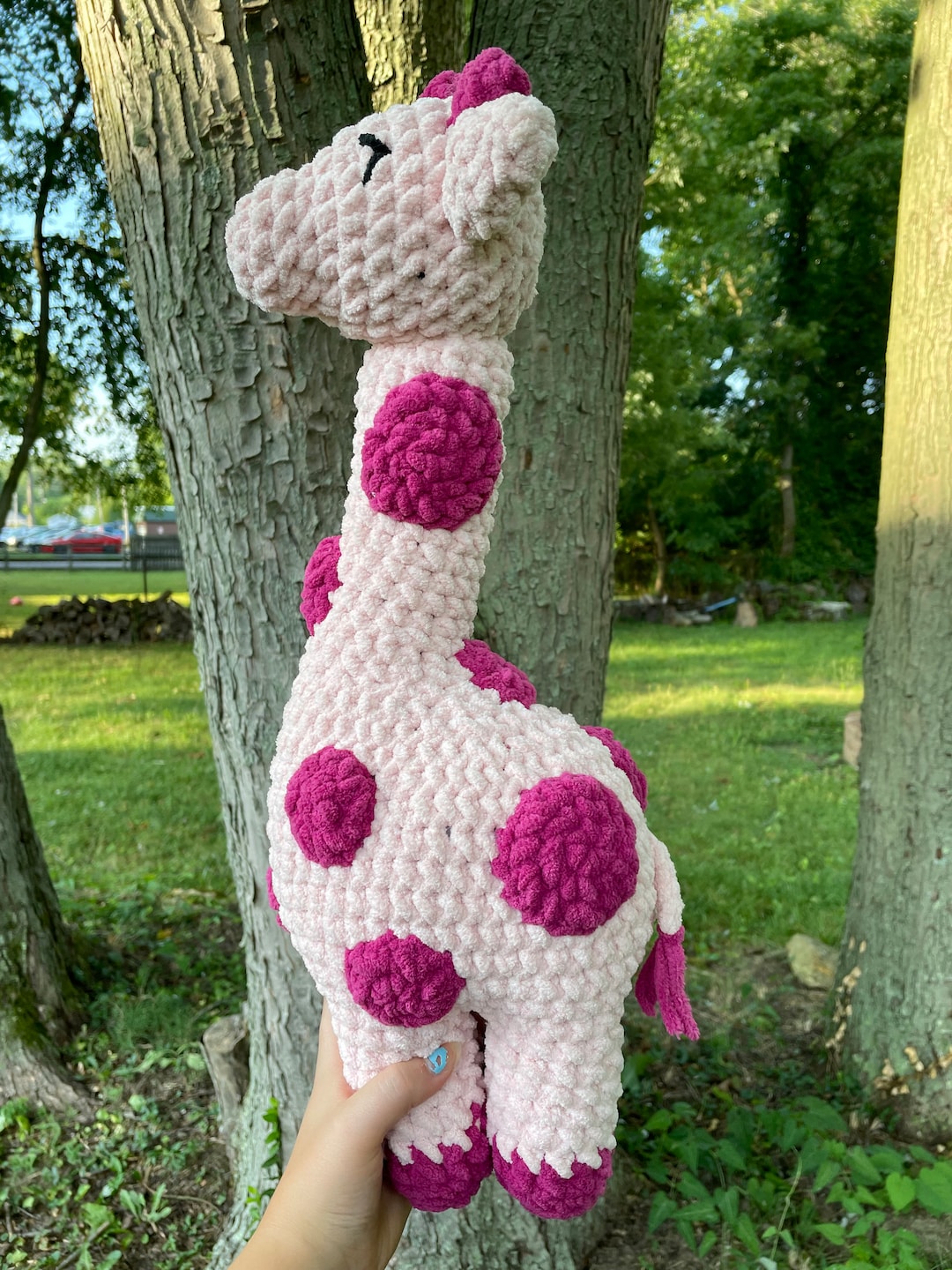 Light Pink Crochet Giraffe With Dark Pink Spots, Stuffed Animal Giraffe ...