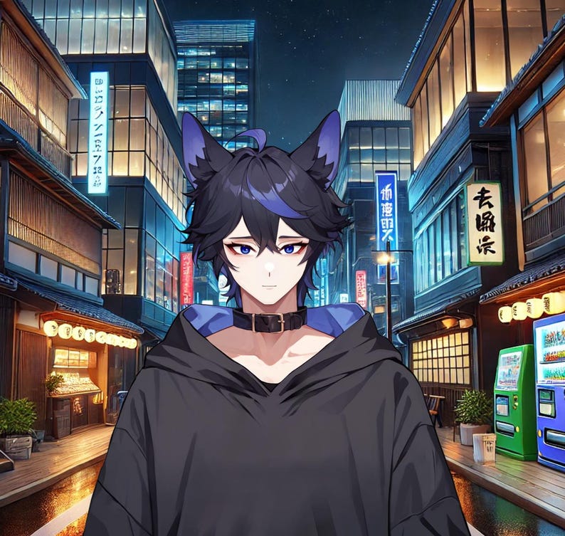 Hoodie Wolf Blue Male Vtuber, Premade Vtuber Model, Wol Boy Vtuber ...