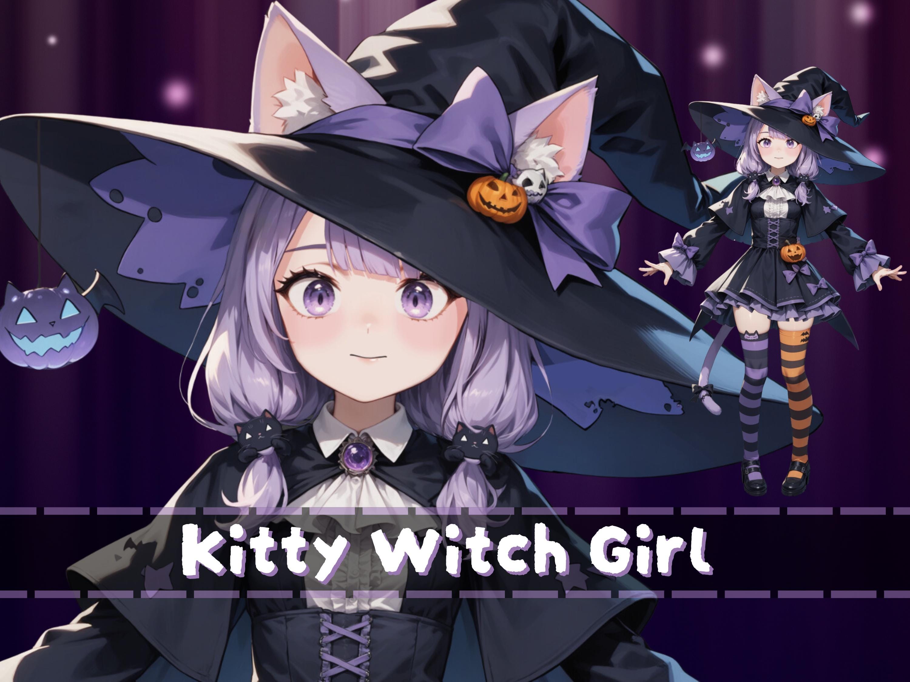 Chica bruja gatita Vtuber, modelo de Vtuber prediseñado, chica gato ...