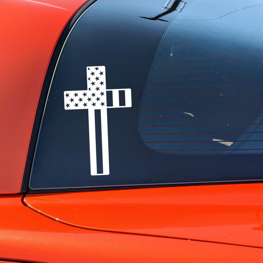 American Flag Cross Sticker Flag With Cross Decal American Flag With ...