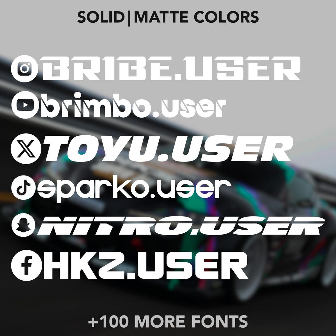 Custom Car Brands Instagram Name Sticker Pair Text Decal Instagram ...