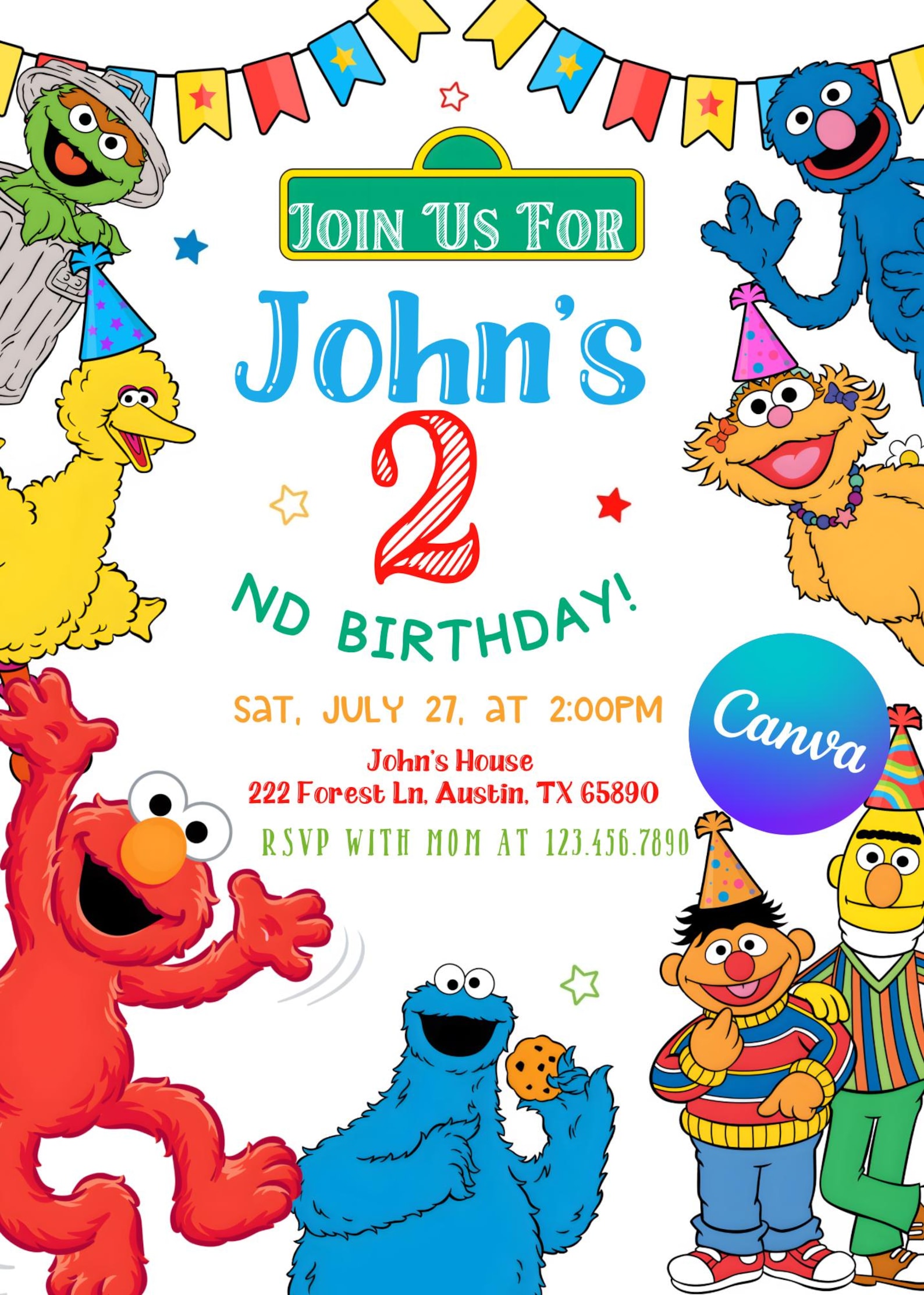Sesame Street Birthday Invitation - Etsy