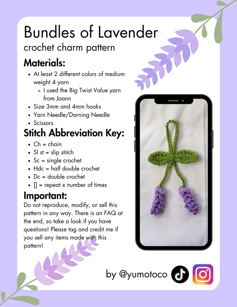 Crochet PATTERN for Bundles of Lavender Charm/crochet Bag Charm ...