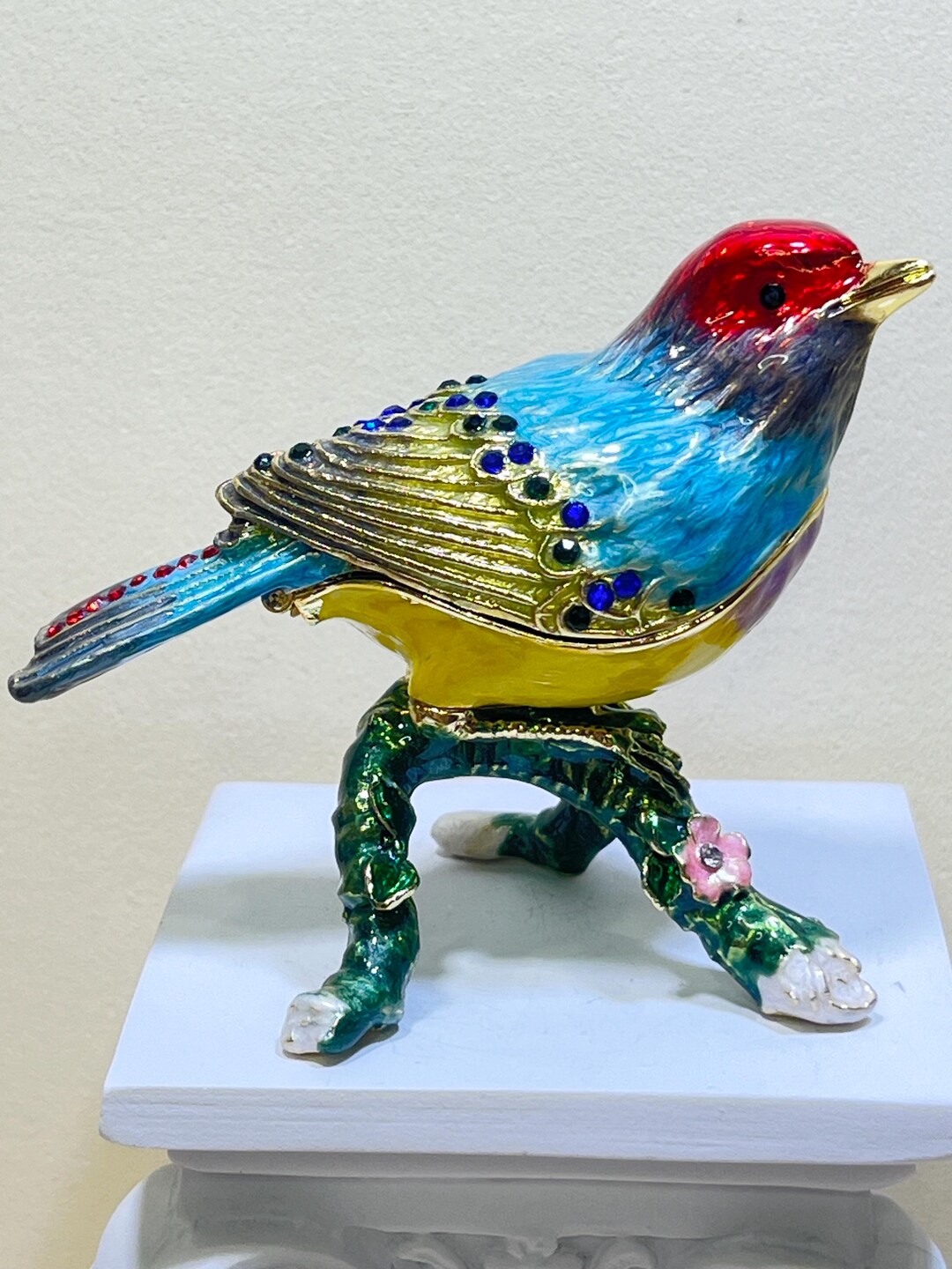 Beautiful Colorful Lucky Bird With Red Head Standing on the Wood Branch ...