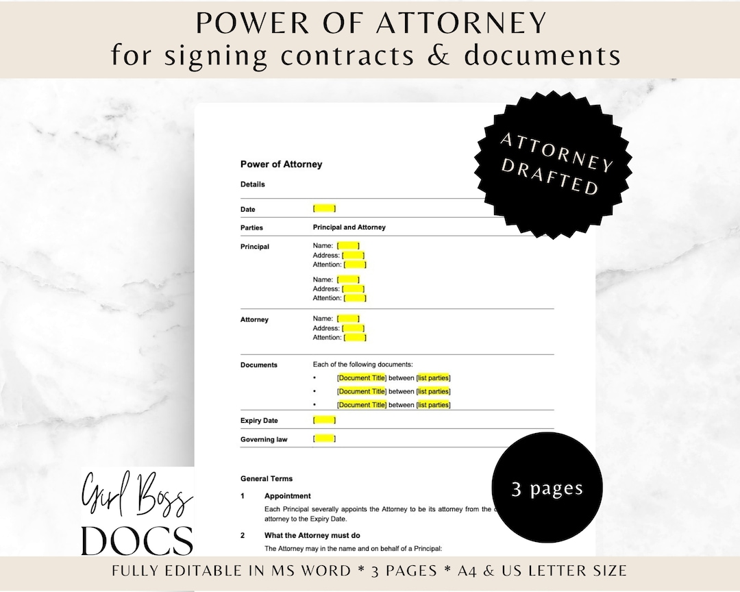Power of Attorney Template for Signing Contracts and Agreement, POA ...