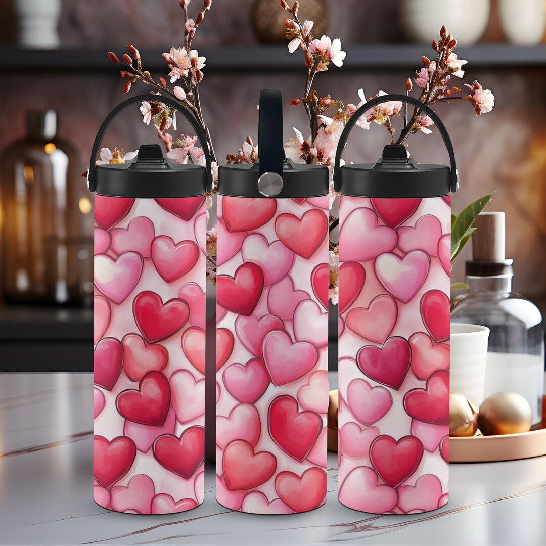 Heart Pattern Water Bottle, Water Bottle, Valentine's Day, Water ...