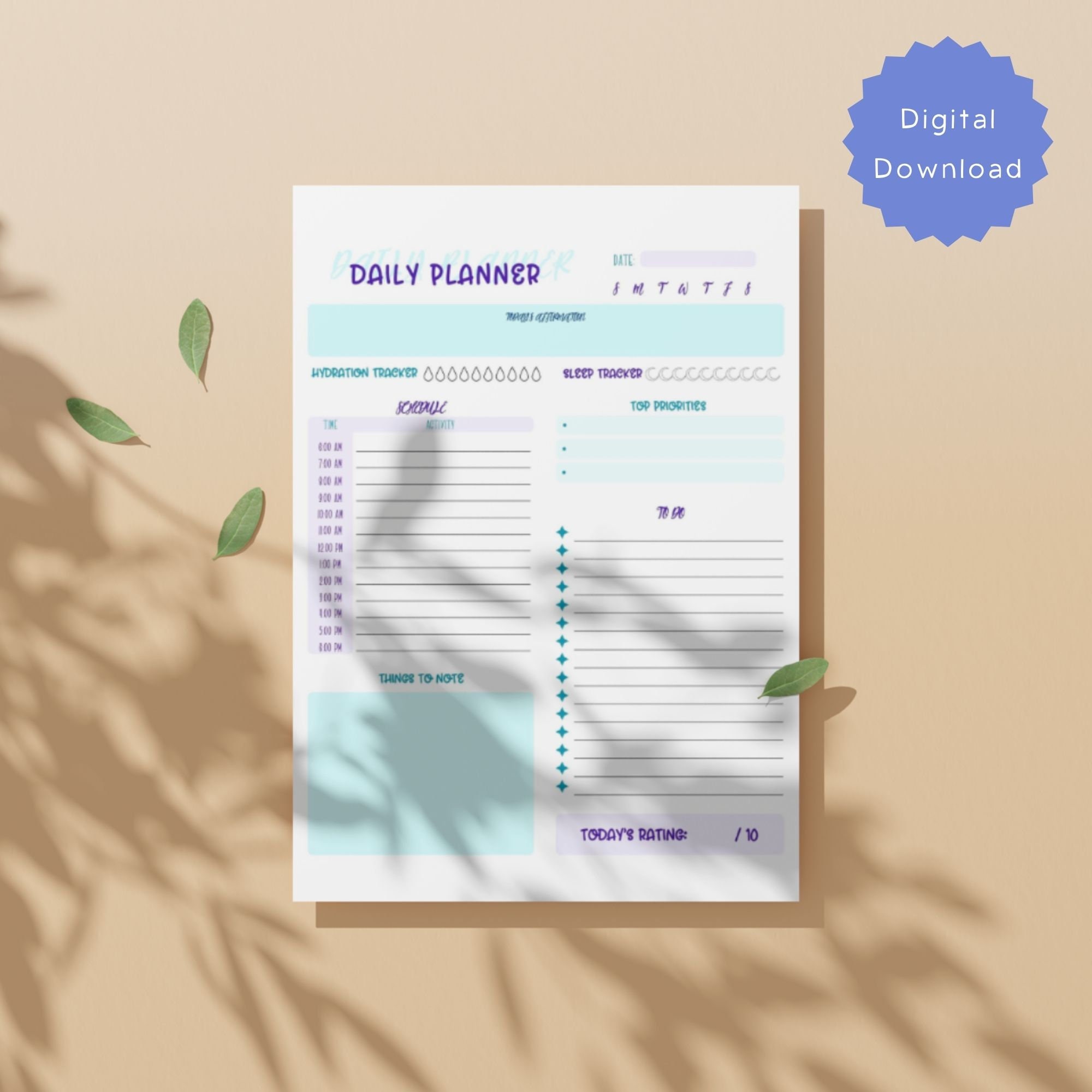 Printable Daily Planner, Digital Download, Digital Planner, Personal ...