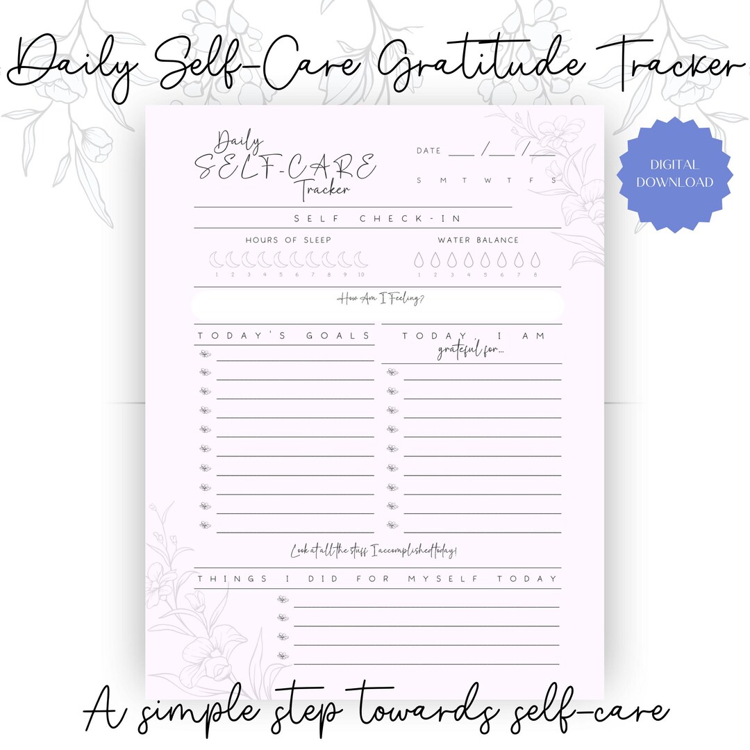 Self Care Tracker Printable, Mental Health Tracker, Daily Gratitude - Etsy