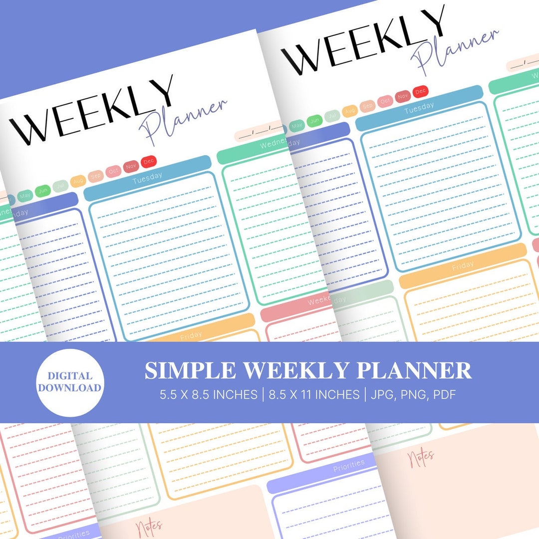 Color-coded Weekly Planner Digital Download, Undated Digital Weekly ...