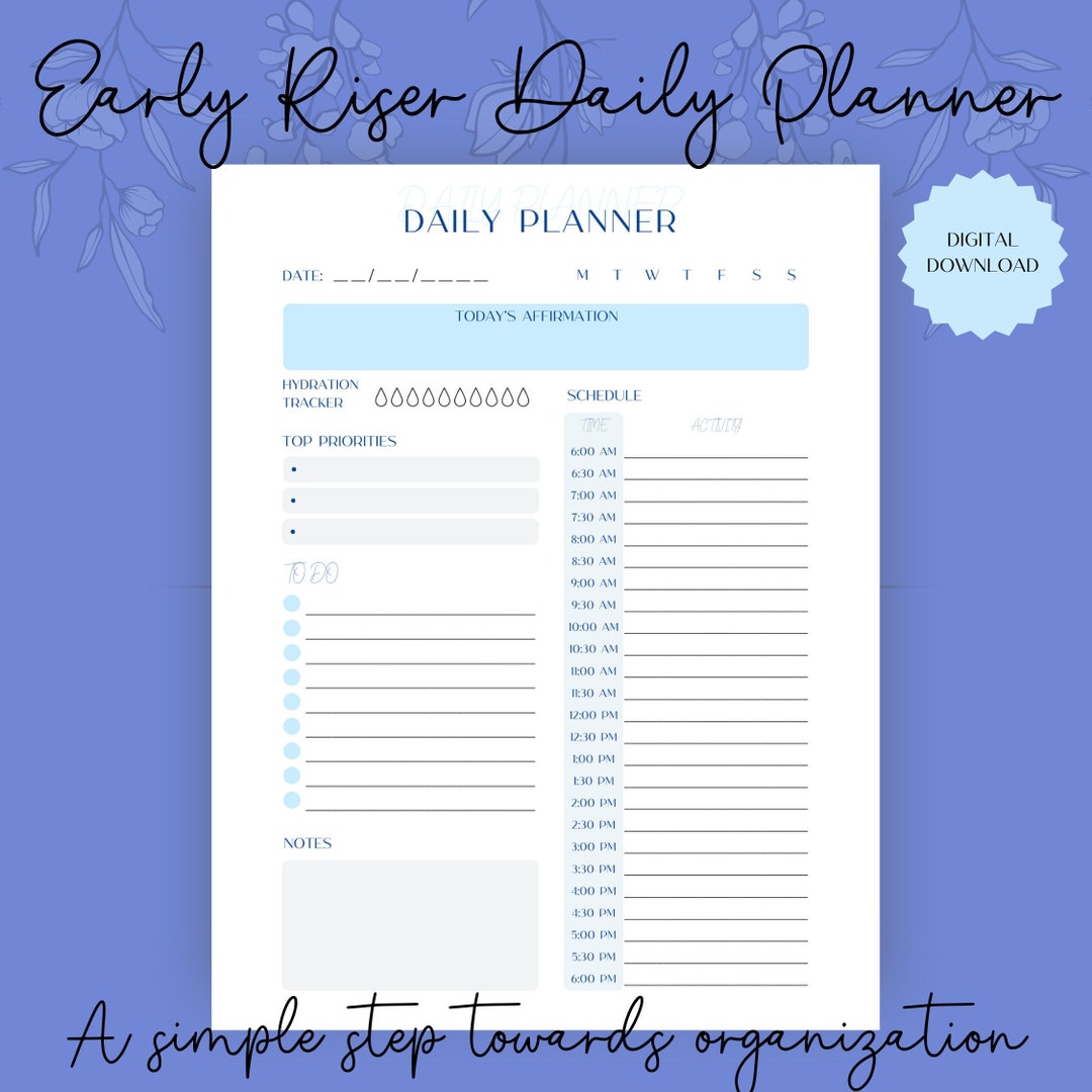 Printable Planner, Digital Download, Digital Planner, Early Riser ...