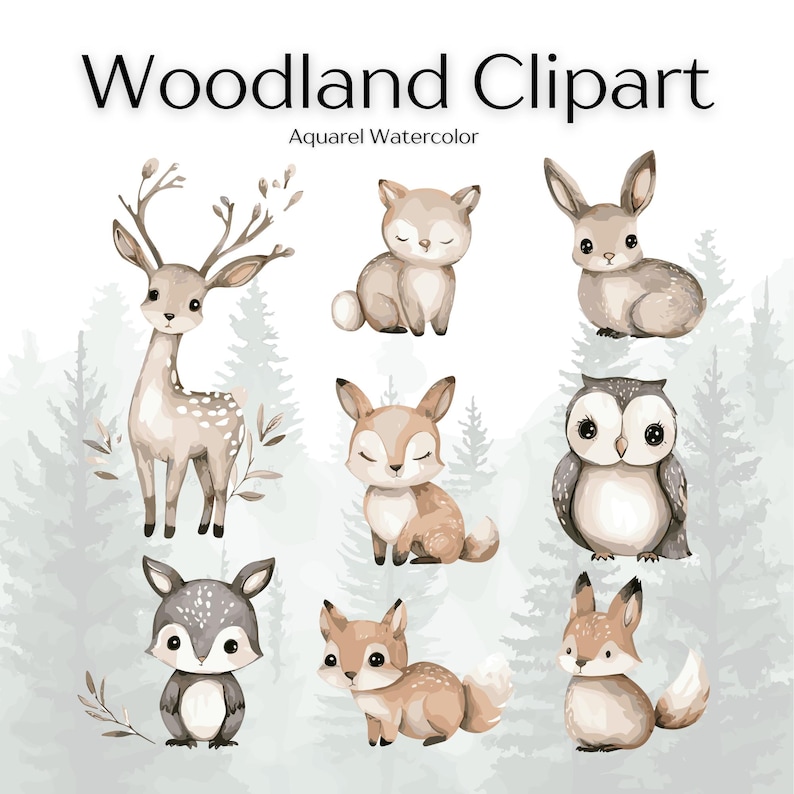 Woodland Clipart, Woodland Clip Art, Woodland Animals, Watercolor ...