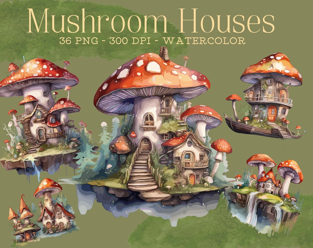 Mushroom Clipart, Mushroom House Clipart, Gnome, Mushroom PNG, Magical ...