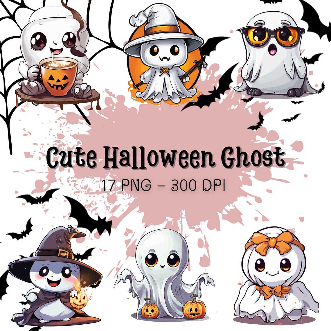 Cute Spooky Clipart, Cute Ghost Clipart, Halloween Ghost, Digital ...