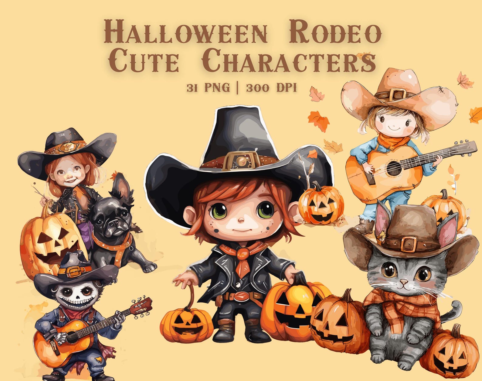 Cute Halloween Rodeo Characters, PNG, Pumpkin, Jack O Lantern, Digital ...
