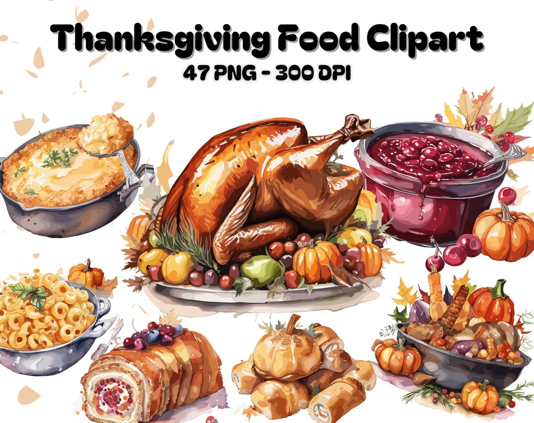 Thanksgiving Food Clipart, Turkey PNG, Pumpkin Pie, Roulade, Mashed ...